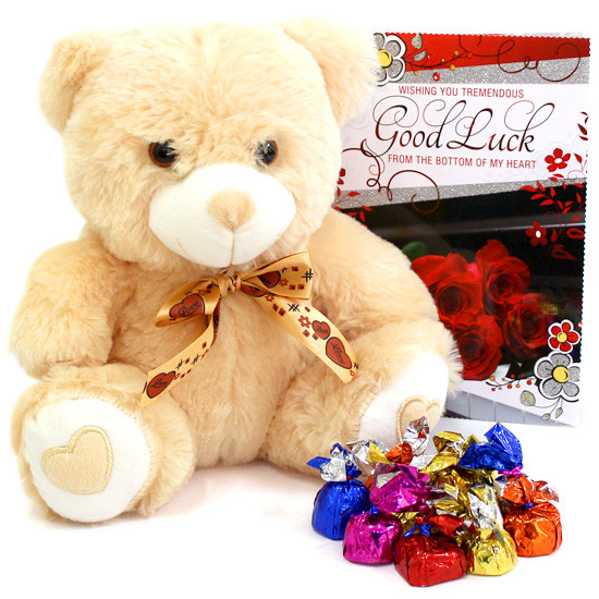 Handmade Teddy - Teddy 10 inch, Assorted Truffle Chocolates 100 gms and ...
